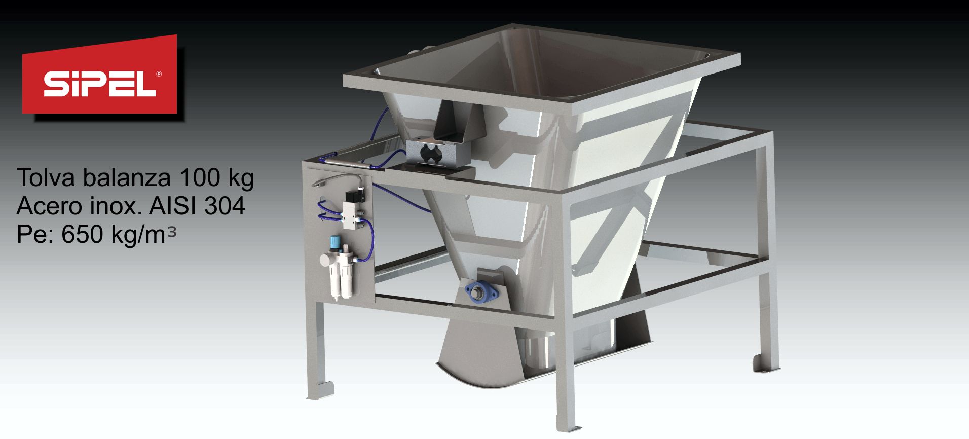 Tolva Balanza AISI304 100kg con compuerta neumática.